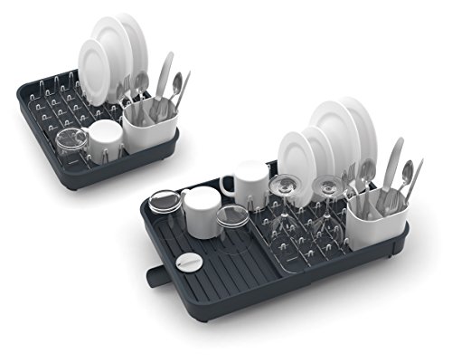 Joseph Joseph 85040 Extend Expandable Dish Drying Rack and Drainboard Set Foldaway Integrated Spout Drainer Removable Steel Rack and Cutlery Holder, Gray