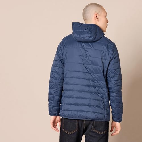 Amazon Essentials Men's Lightweight Water-Resistant Packable Hooded Puffer Jacket, Navy, Large