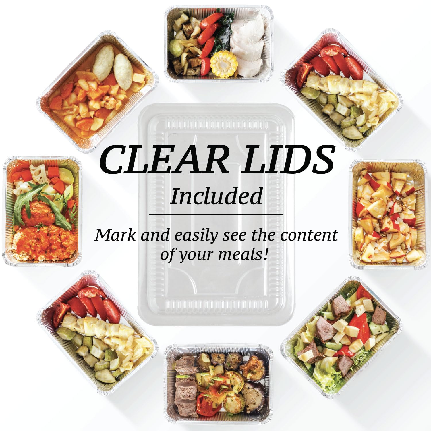 Spare Essentials (55 Count) 2.25LB Aluminum Containers with Lids (8.5"x6") - Disposable Foil Containers for Takeout, Baking, Freezing, Food Storage - Aluminum Pans with Lids, To Go Containers