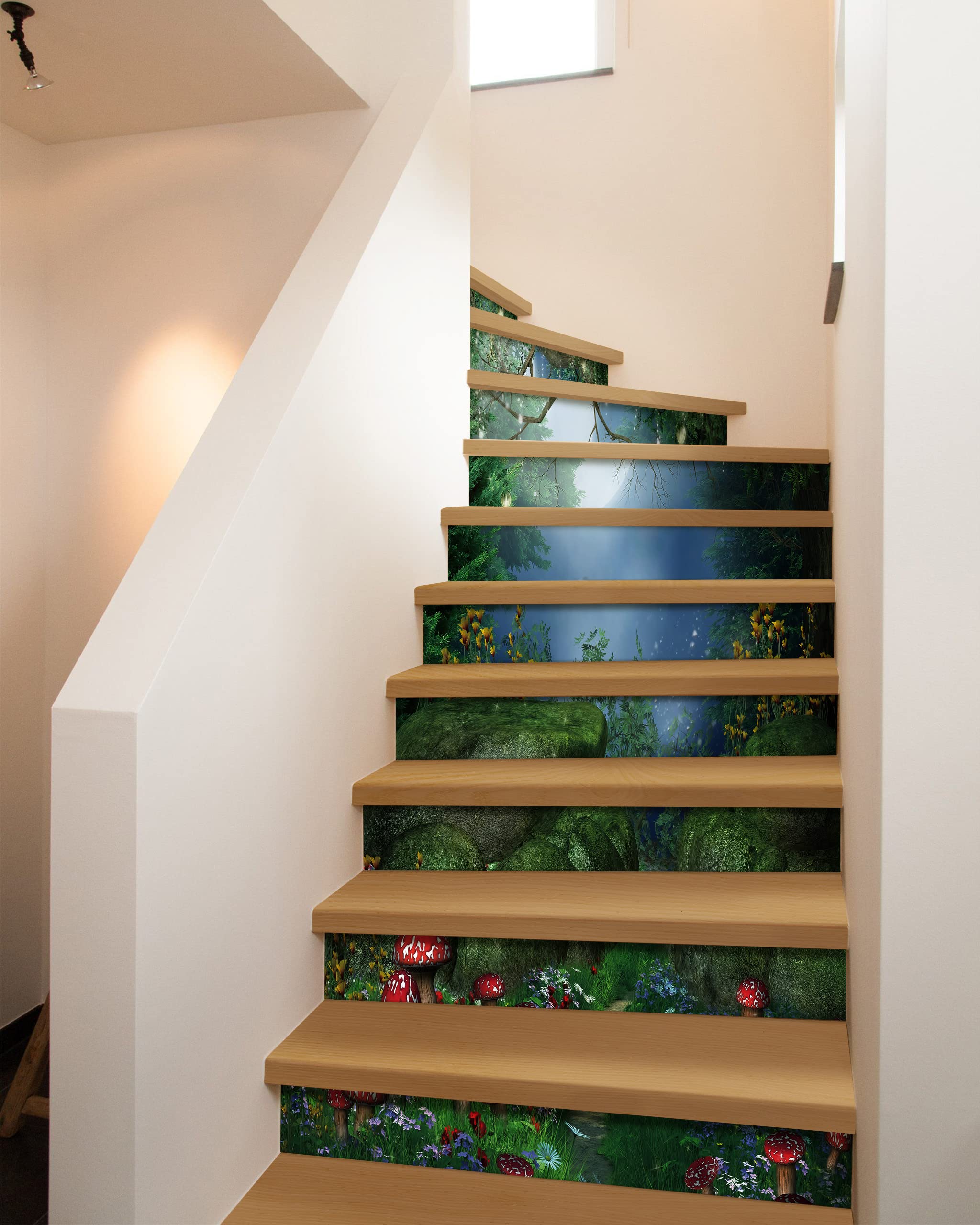 FLFK Stair Decals - Peel and Stick Stair Stickers, Flowers & Plants Stair Risers Decals Self-Adhesive for Home Decor, 39.3" W x 7.08" H x 13Pcs