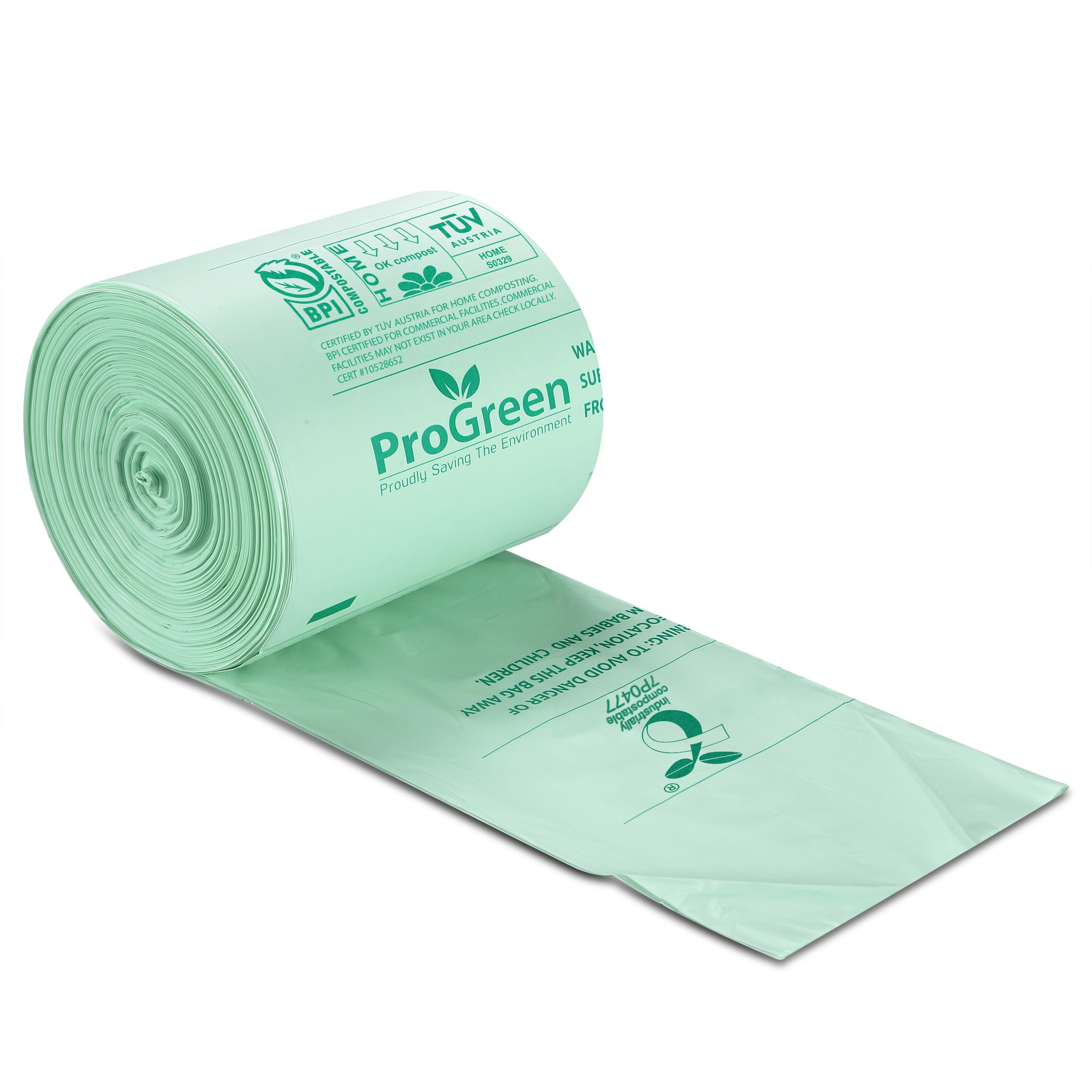 ProGreen Compostable Trash Bags, Extra Thick, Compost Kitchen Bin Bags, Food Scraps Yard Waste Bags, ASTM D6400 BPI and TÜV AUSTRIA Certified (6 Gallon, Pack of 30)