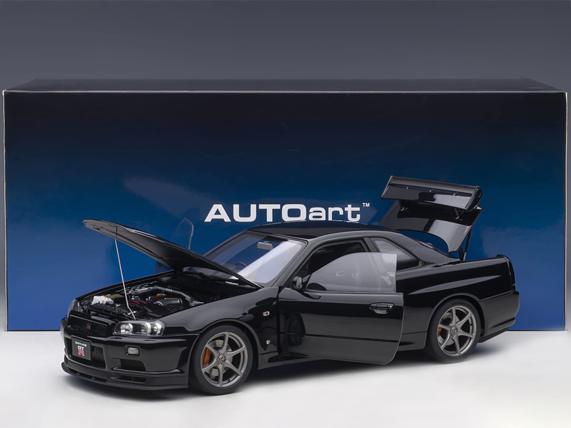 Skyline GT-R (R34) V-Spec II RHD (Right Hand Drive) Black Pearl 1/18 Model Car by Autoart 77407