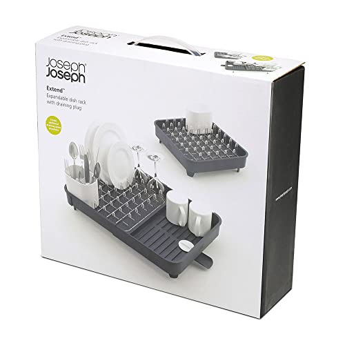Joseph Joseph 85040 Extend Expandable Dish Drying Rack and Drainboard Set Foldaway Integrated Spout Drainer Removable Steel Rack and Cutlery Holder, Gray