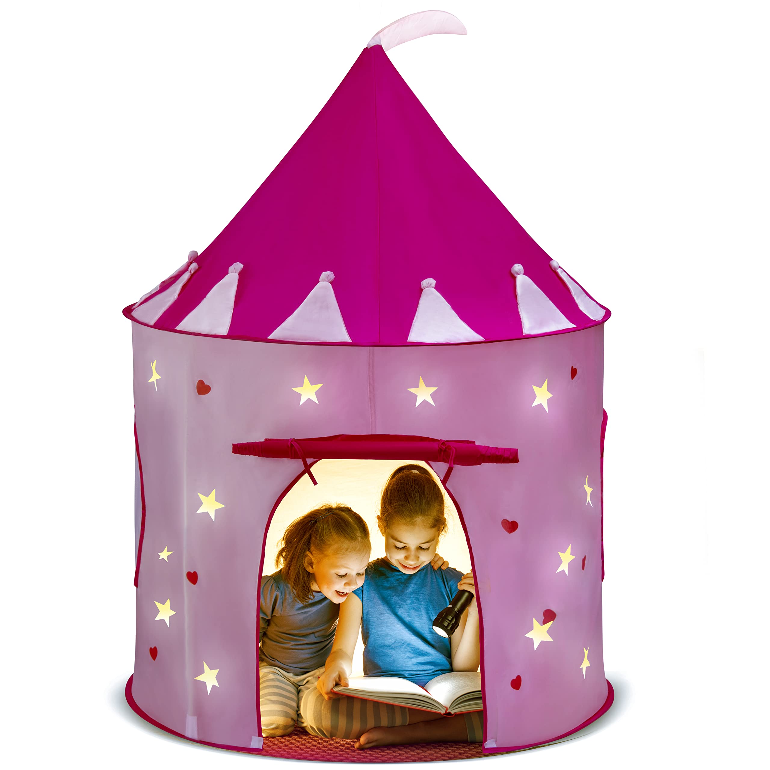Play22 Play Tent Princess Castle Pink - Features Glow in The Dark Stars - Portable - Kids Pop Up Tent Foldable Into A Carrying Bag - Indoor and Outdoor Use - Original