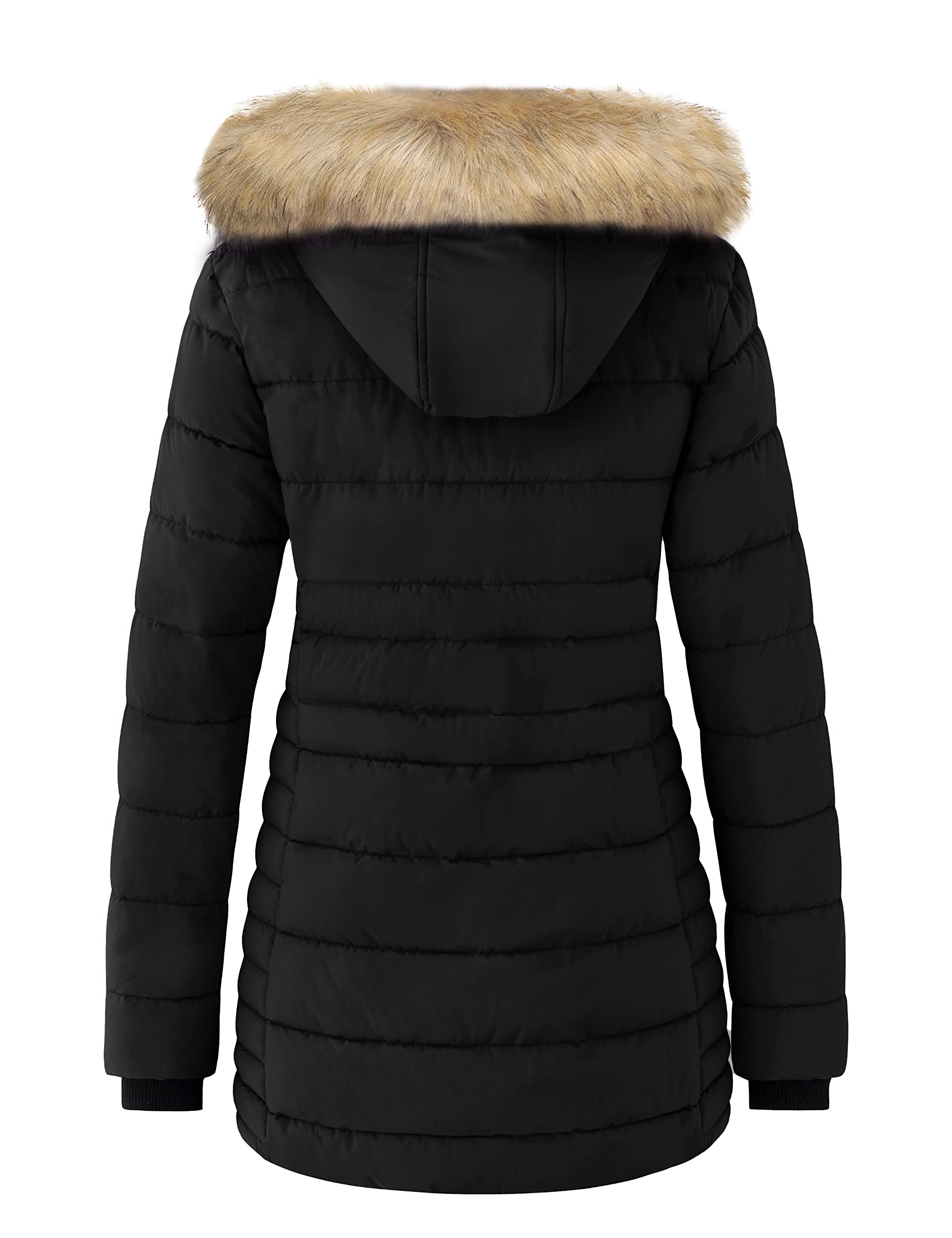 wantdo Women's Winter Warm Long Parka Coat Thicken Outerwear with Hood Black M