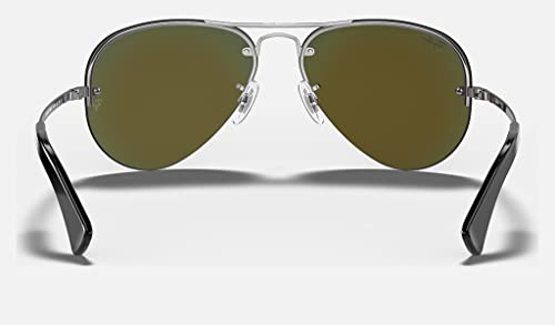 Ray-Ban RB3449 004/55 59M Gunmetal/Plastic Lens Light Green Blue Mirror Aviator Sunglasses For Men + BUNDLE with Designer iWear Eyewear Care Kit