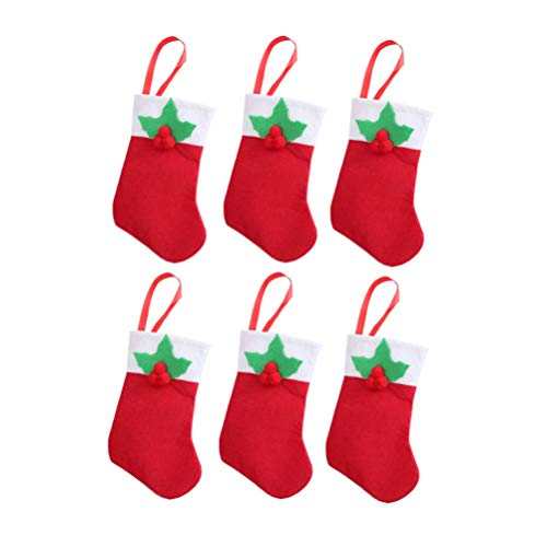 Happyyami 6 Pcs Christmas Silverware Holders Mini Stocking Dinner Table Decorations Tableware Holder Cutlery Knife Spoon Fork Candy Pouch Bag Hanging Socks for Xmas Tree