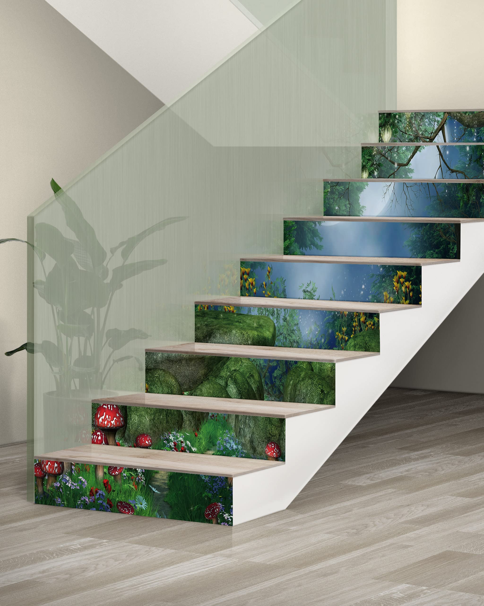 FLFK Stair Decals - Peel and Stick Stair Stickers, Flowers & Plants Stair Risers Decals Self-Adhesive for Home Decor, 39.3" W x 7.08" H x 13Pcs