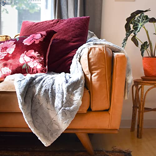 ViscoSoft Faux Fur Sherpa Luxury Blanket, Gray, Throw 50"x 60" - Cozy, Soft, Fuzzy Faux Fur Throw Blanket for Chair, Couch or Bed