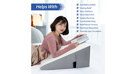 Forias Wedge Pillows 12" Bed Wedge Pillow for Sleeping Acid Reflux After Surgery Triangle Pillow Wedge for Sleeping Gerd Snoring, Air Layer Wedge Cover|Memory Foam Top