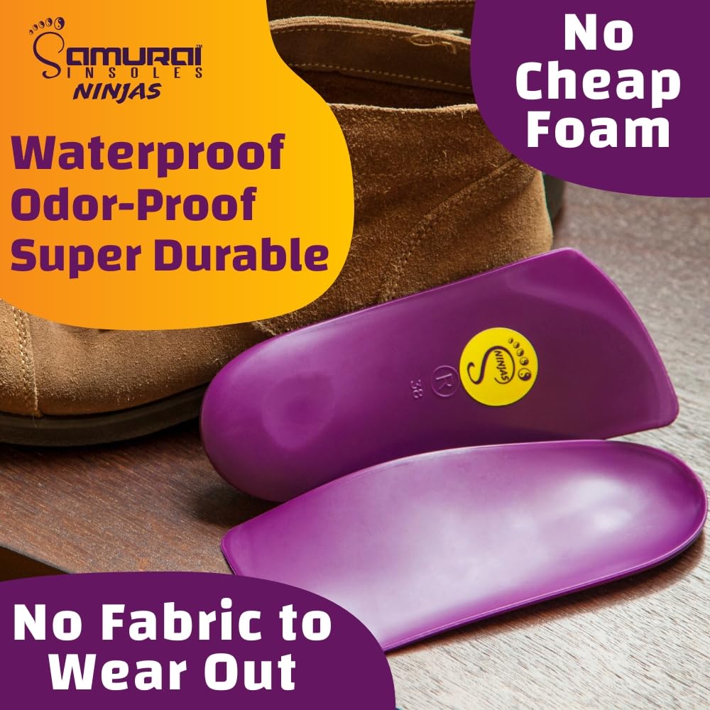 Samurai Insoles Ninjas Plantar Fasciitis Relief Insoles - Podiatrist Designed, Orthotic Lab Made in The USA Arch Support Shoe Insert for Mens 9-9.5 or Womens 11-11.5