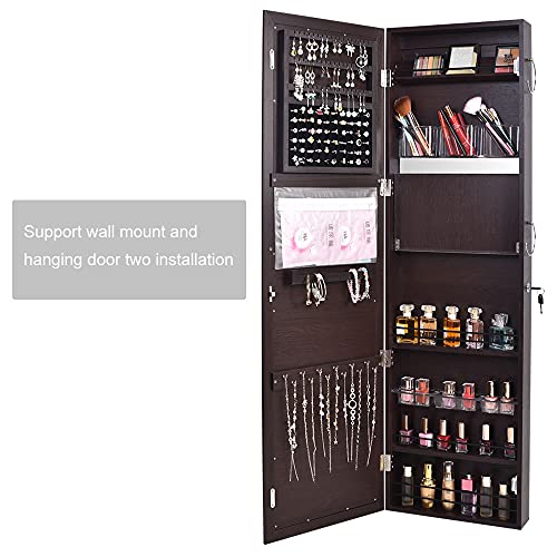GISSAR Jewelry Mirror Armoire Wall Mount Over The Door, Mirror Jewelry Cabinet Storage Organizer Locking (Brown)