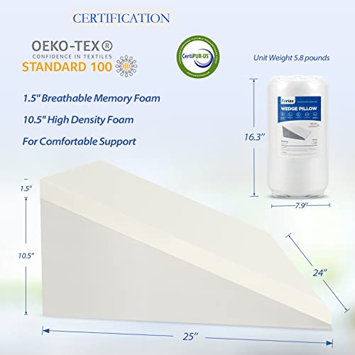 Forias Wedge Pillows 12" Bed Wedge Pillow for Sleeping Acid Reflux After Surgery Triangle Pillow Wedge for Sleeping Gerd Snoring, Air Layer Wedge Cover|Memory Foam Top
