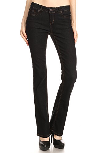 Women's Juniors Slim Low Rise Dark Denim Jeans (11, Black)