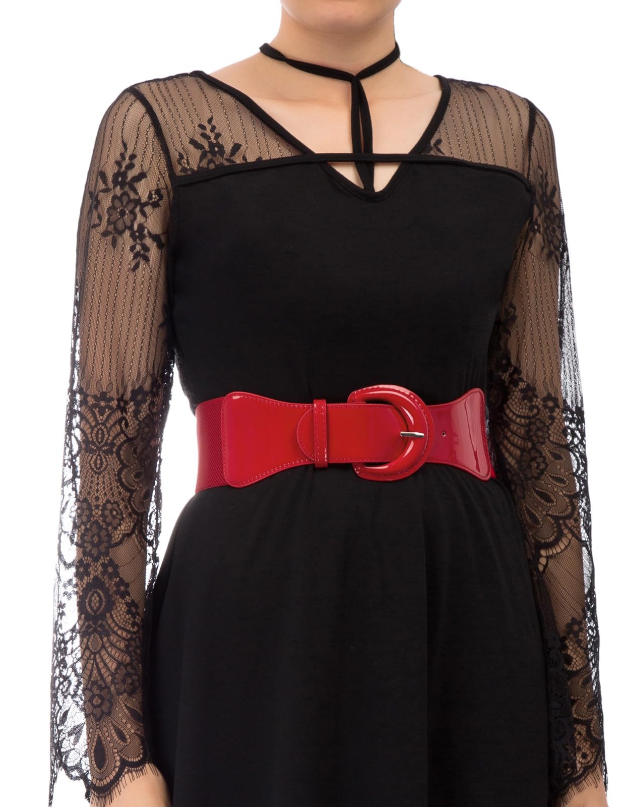 GRACE KARIN Plus Size Elastic Designer Belts Buckled Waistband for Party Skirts (2XL,Red)