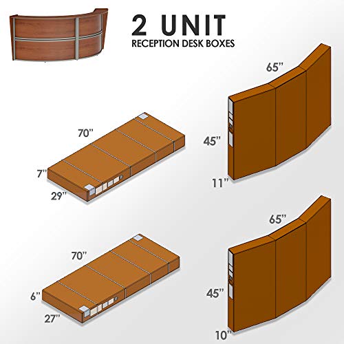 Linea Italia Curved Modern Office Desk Easy to Assembly 2 Panel Reception Counter for Lobby, Salon, 124" x 49", Cherry