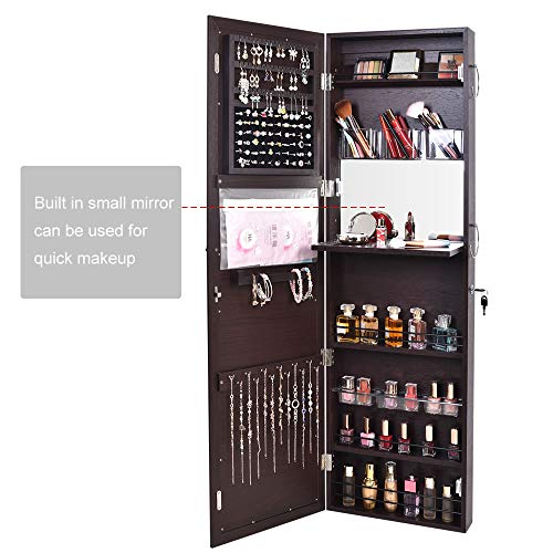 GISSAR Jewelry Mirror Armoire Wall Mount Over The Door, Mirror Jewelry Cabinet Storage Organizer Locking (Brown)