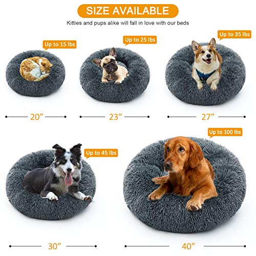 Luciphia Round Dog Cat Bed Donut Cuddler, Faux Fur Plush Pet Cushion for Large Medium Small Dogs, Self-Warming and Cozy for Improved Sleep Dark Grey, Medium(23"x23")