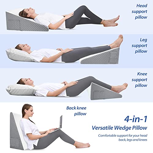 Forias Wedge Pillows 12" Bed Wedge Pillow for Sleeping Acid Reflux After Surgery Triangle Pillow Wedge for Sleeping Gerd Snoring, Air Layer Wedge Cover|Memory Foam Top