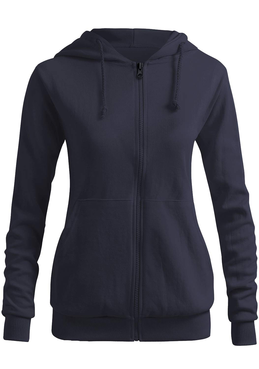 CLOVERY Women's Casual Basic Long Sleeve Zipup Hoodie NAVY US M/Tag M