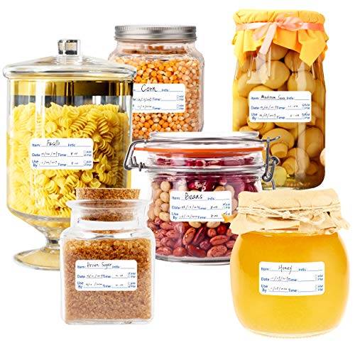 500 Removable Freezer Pantry Canning Labels Set Water Oil Resistant with Perforation Line for Food Containers Jars Kitchen Restaurant Storage Organization (Detailed Area Version, 2” X 1”) …