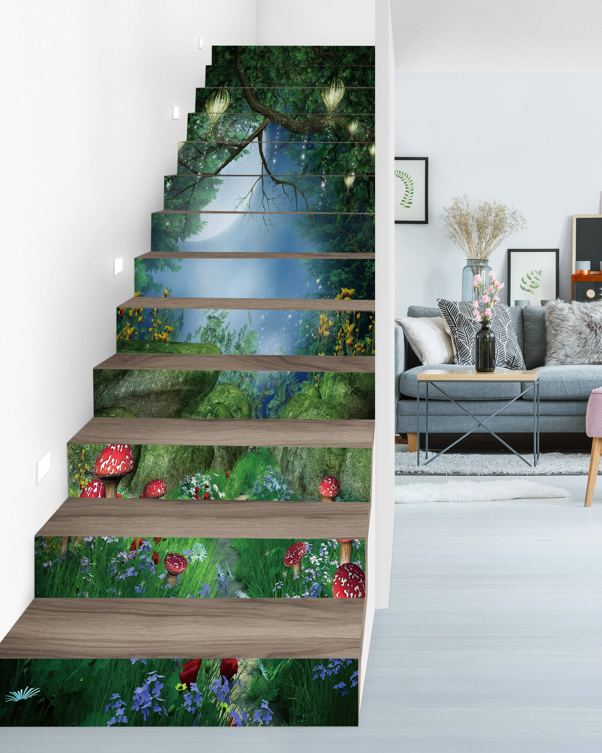 FLFK Stair Decals - Peel and Stick Stair Stickers, Flowers & Plants Stair Risers Decals Self-Adhesive for Home Decor, 39.3" W x 7.08" H x 13Pcs
