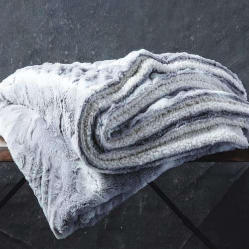 ViscoSoft Faux Fur Sherpa Luxury Blanket, Gray, Throw 50"x 60" - Cozy, Soft, Fuzzy Faux Fur Throw Blanket for Chair, Couch or Bed