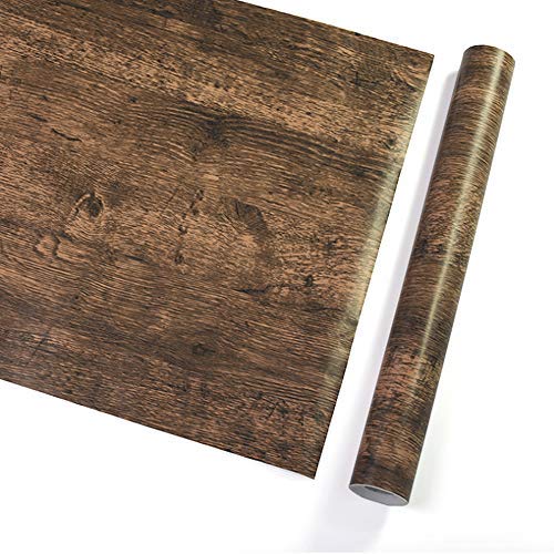 Yifely Retro Brown Wood Grain Shelving Paper Self-Adhesive PVC Shelf Drawer Liner Door Table Sticker 17.7 Inch by 9.8 Feet