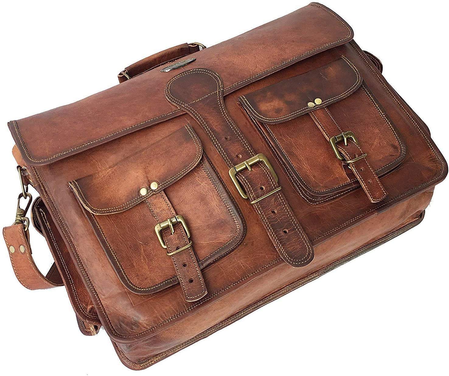 cuero DHK 14 Inch Vintage Handmade Leather Messenger Bag for Laptop Briefcase Best Computer Satchel Distressed Bag
