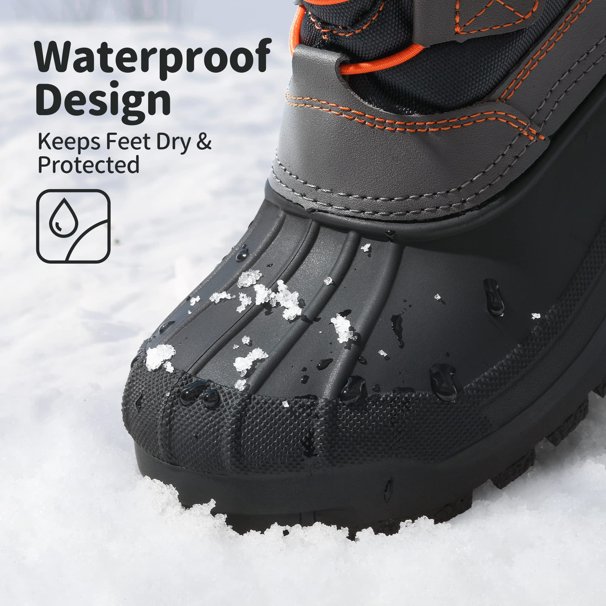 DREAM PAIRS Little Kid Knorth Navy Grey Orange Isulated Fur Winter Waterproof Snow Boots Size 3 M US Little Kid