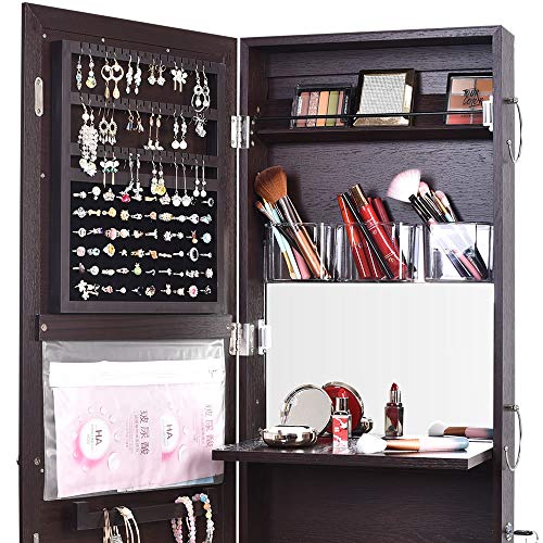 GISSAR Jewelry Mirror Armoire Wall Mount Over The Door, Mirror Jewelry Cabinet Storage Organizer Locking (Brown)