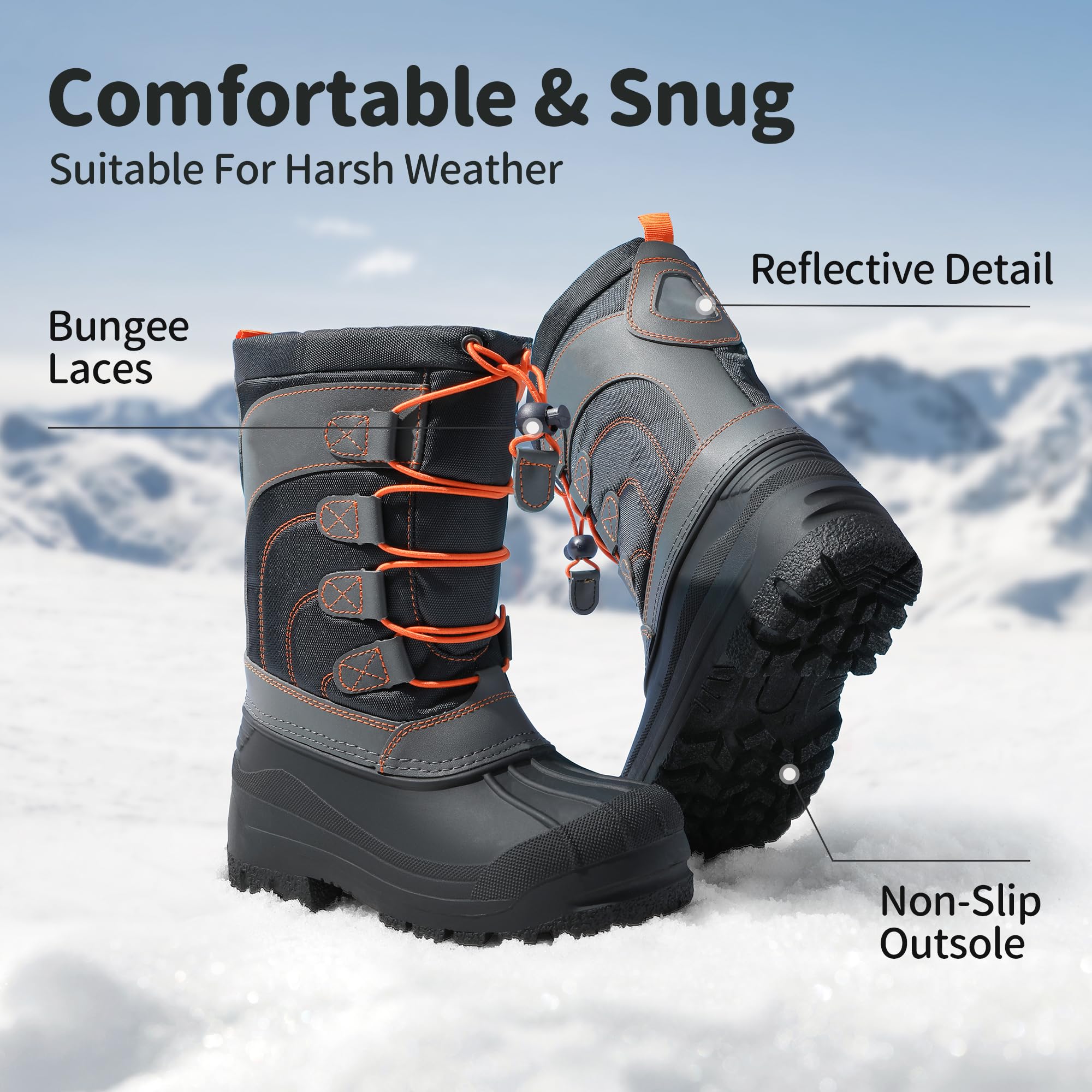 DREAM PAIRS Little Kid Knorth Navy Grey Orange Isulated Fur Winter Waterproof Snow Boots Size 3 M US Little Kid