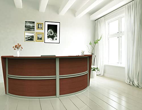 Linea Italia Curved Modern Office Desk Easy to Assembly 2 Panel Reception Counter for Lobby, Salon, 124" x 49", Cherry
