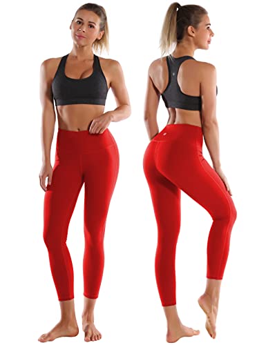 BUBBLELIME 22"/26"/28" High Waist Yoga Pants with Inner Pocket - Single Line Capris_Scarlet X-Small-22 Inseam