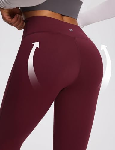baleaf Leggings for Women Fleece Lined Thermal Warm Winter Tights High Waisted Thick Yoga Pants Cold Weather Inner Pocket Ruby Wine S