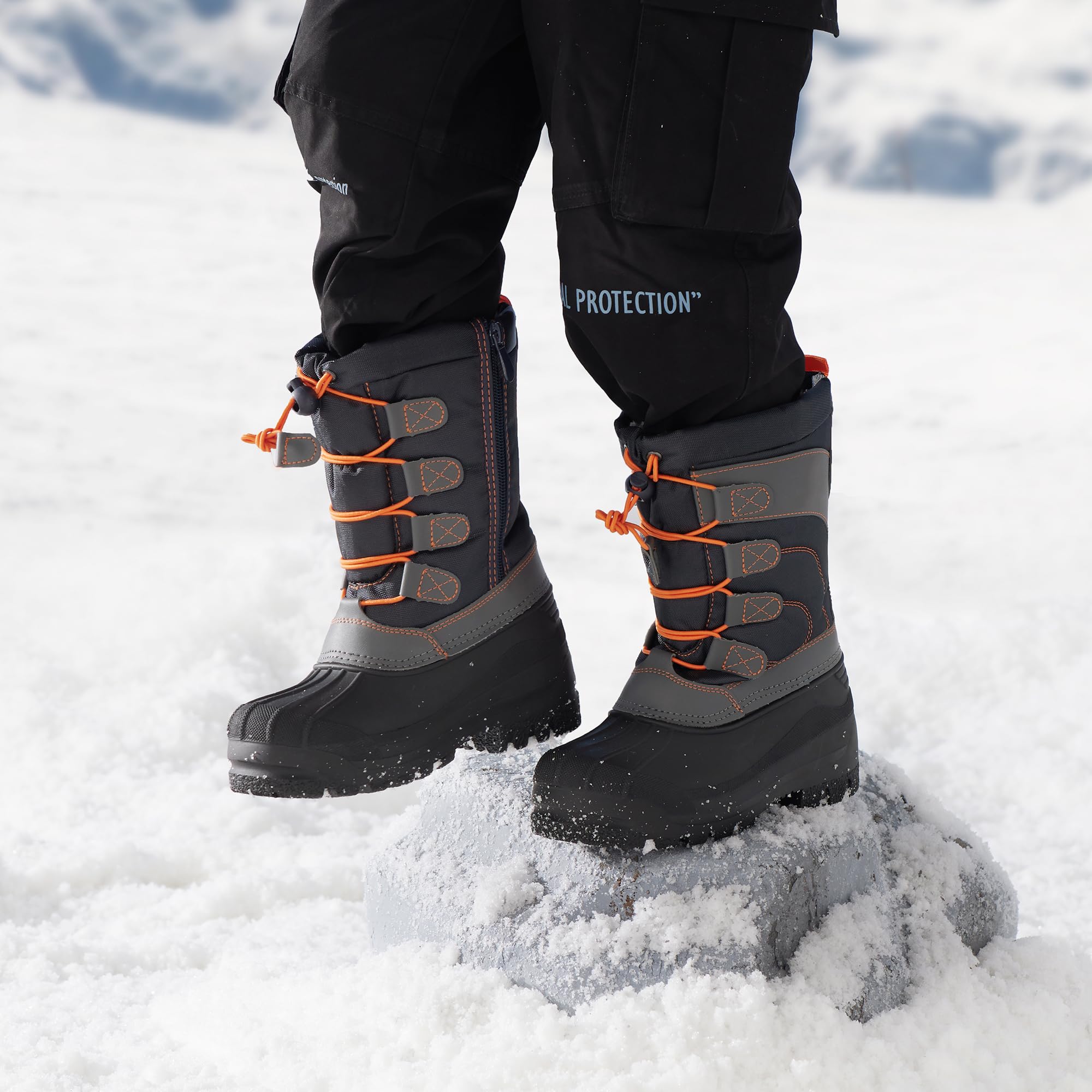 DREAM PAIRS Little Kid Knorth Navy Grey Orange Isulated Fur Winter Waterproof Snow Boots Size 3 M US Little Kid