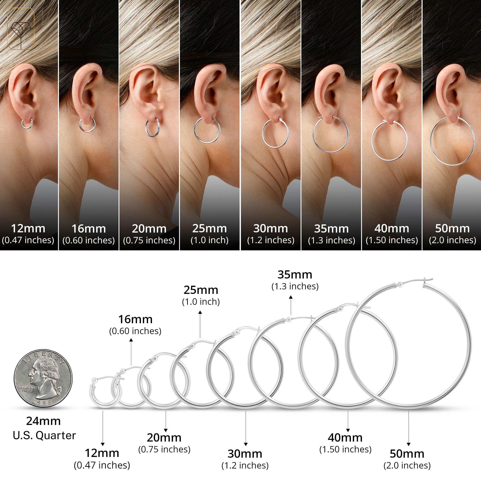 MAX + STONE Solid 14k Gold Hoop Earrings with Click Tops for Women | 1 Inch White Gold