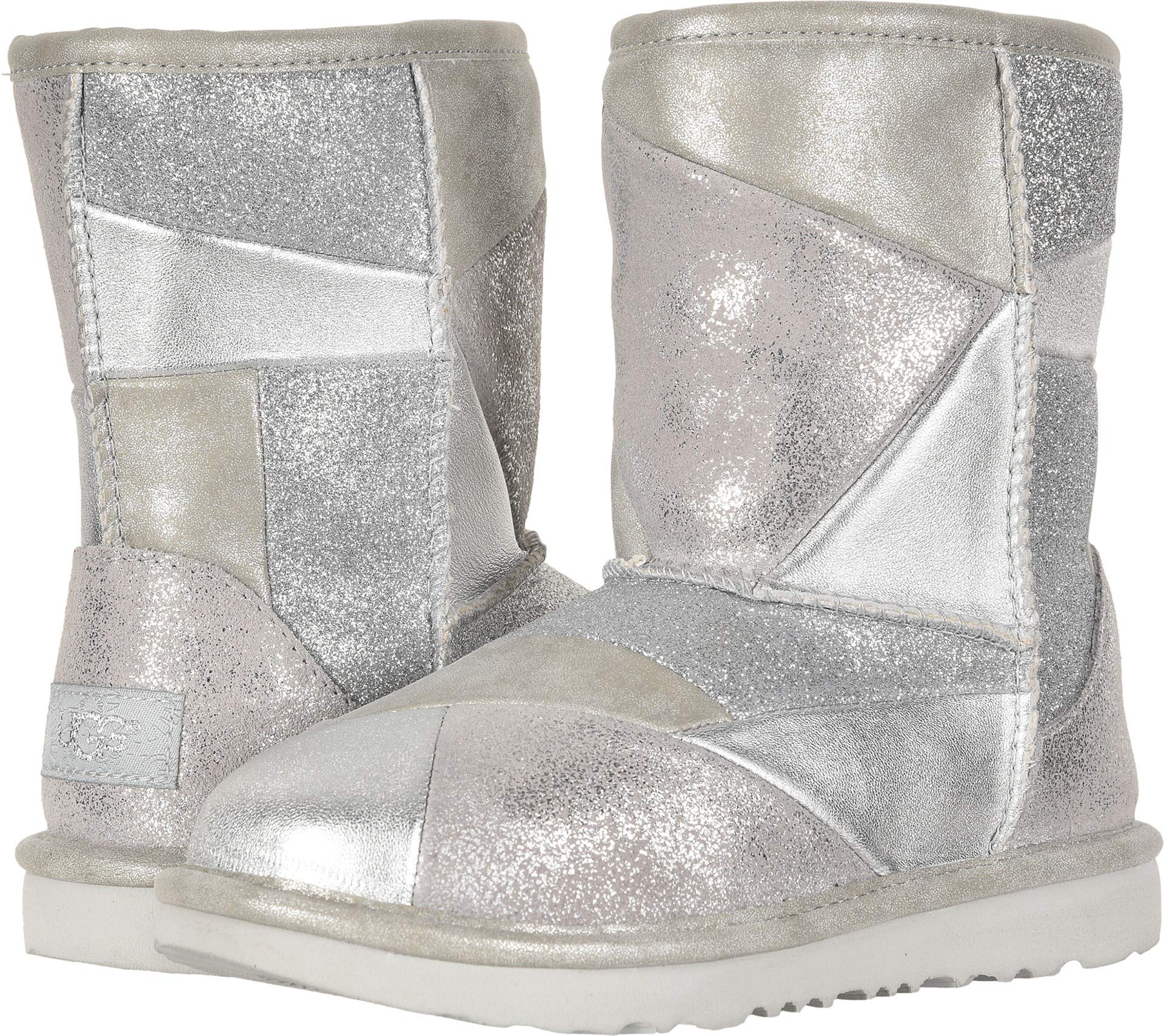 UGG Girls' T Classic Short II Patchwork Fashion Boot, Silver, 7 M US Toddler