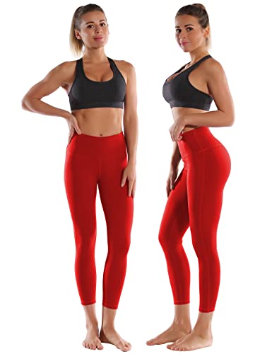 BUBBLELIME 22"/26"/28" High Waist Yoga Pants with Inner Pocket - Single Line Capris_Scarlet X-Small-22 Inseam