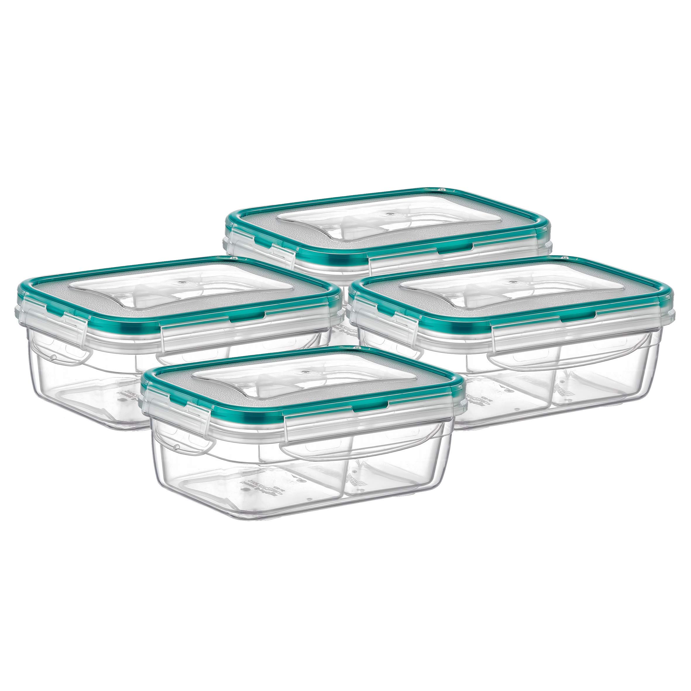 PlastArt Fresh Box Rectangle Set, Multi Piece Food Storage Container with 2 Divided Removable Compartment, Portion Control Set, 1.7-cup, 4 Pack, Clear