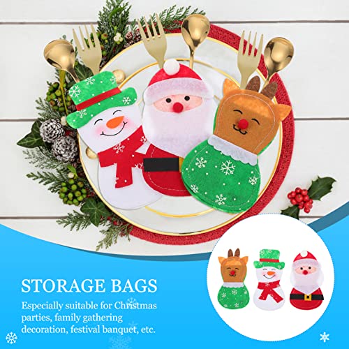 UPKOCH Christmas Silverware Holders Tableware Bag: 3Pcs Santa Snowman Reindeer Cutlery Suit Spoons Forks Pocket Holiday Utensil Bag Xmas Table Decorations