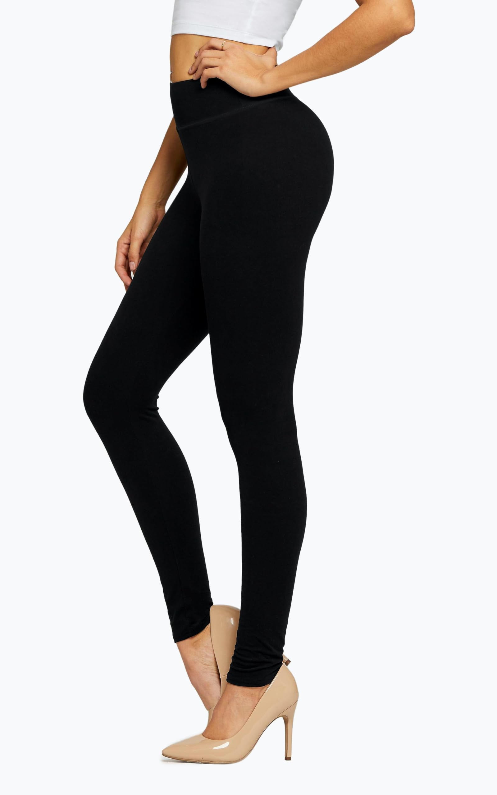 Conceited Leggings for Women - Tummy Control - 3" Waistband - Regular and Plus Size - Black - Small - Medium