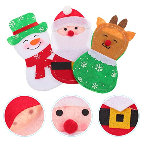 UPKOCH Christmas Silverware Holders Tableware Bag: 3Pcs Santa Snowman Reindeer Cutlery Suit Spoons Forks Pocket Holiday Utensil Bag Xmas Table Decorations
