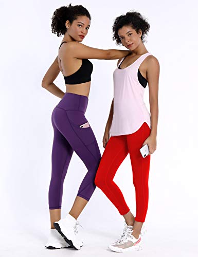 BUBBLELIME 22"/26"/28" High Waist Yoga Pants with Inner Pocket - Single Line Capris_Scarlet X-Small-22 Inseam