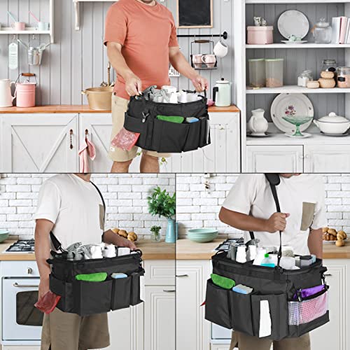Large Wearable Cleaning Caddy Bag for Cleaning Supplies with 4 Foldable Dividers,Cleaning Caddy Organizer with Handle,Cleaning Bags for Housekeepers with Shoulder and Waist Straps