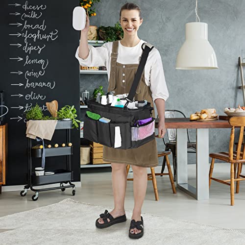 Large Wearable Cleaning Caddy Bag for Cleaning Supplies with 4 Foldable Dividers,Cleaning Caddy Organizer with Handle,Cleaning Bags for Housekeepers with Shoulder and Waist Straps