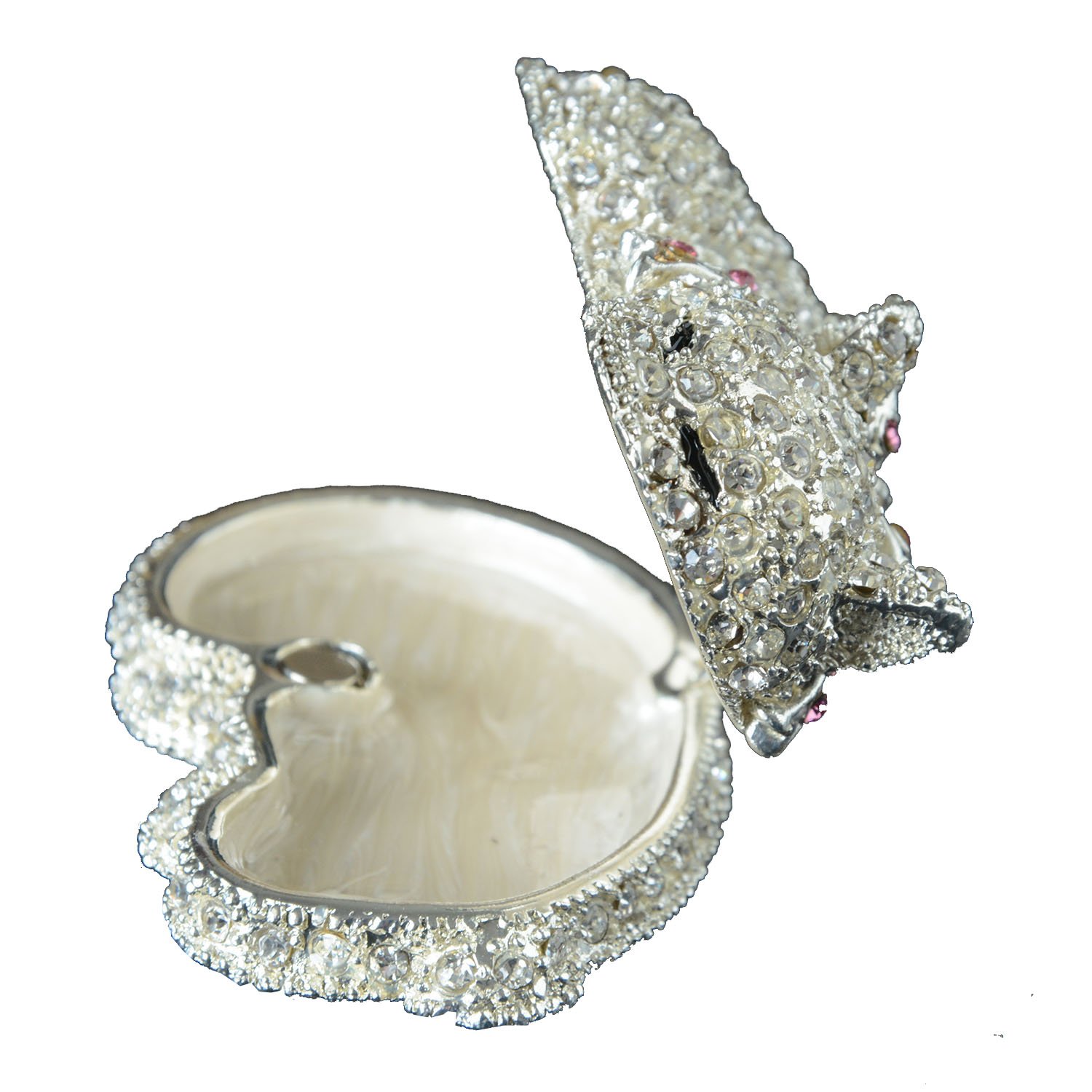 MIXDOM Crystal Cat Trinket Box Jewelry Box Cat gifts for Cat Lovers Ring Earring Holder Cat Figurine Collectible