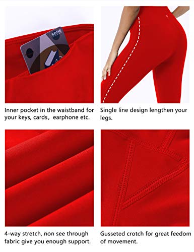 BUBBLELIME 22"/26"/28" High Waist Yoga Pants with Inner Pocket - Single Line Capris_Scarlet X-Small-22 Inseam