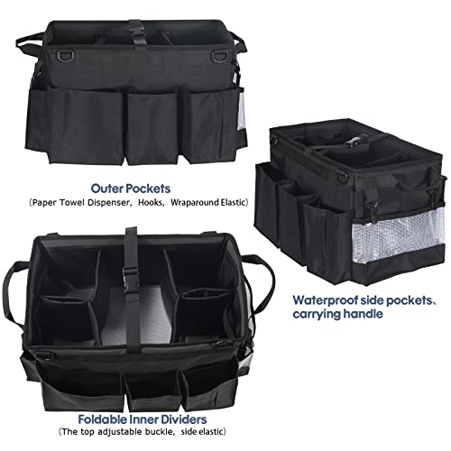 Large Wearable Cleaning Caddy Bag for Cleaning Supplies with 4 Foldable Dividers,Cleaning Caddy Organizer with Handle,Cleaning Bags for Housekeepers with Shoulder and Waist Straps