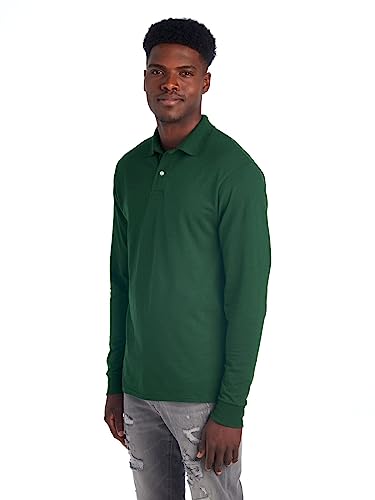 Jerzees Men's SpotShield Stain Resistant Polo Shirts (Short & Long, Long Sleeve-Forest Green, Large